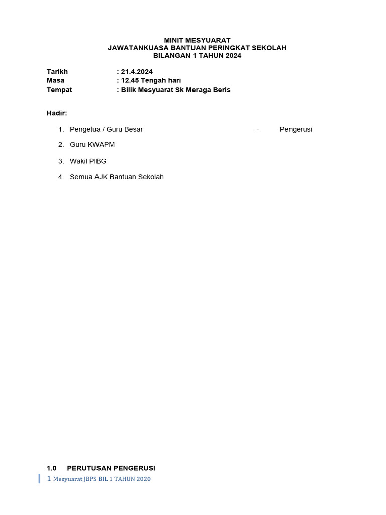 Contoh Minit Mesyuarat Kwapm 2024 | PDF