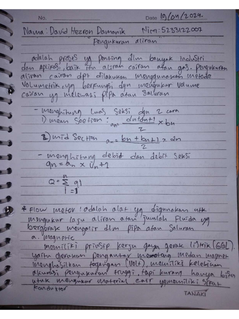 David Hezron Damanik (5233122007) Pengukuran Aliran | PDF