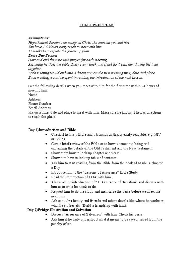 Final Follow Up Plan | PDF | Disciple (Christianity) | Assurance (Theology)