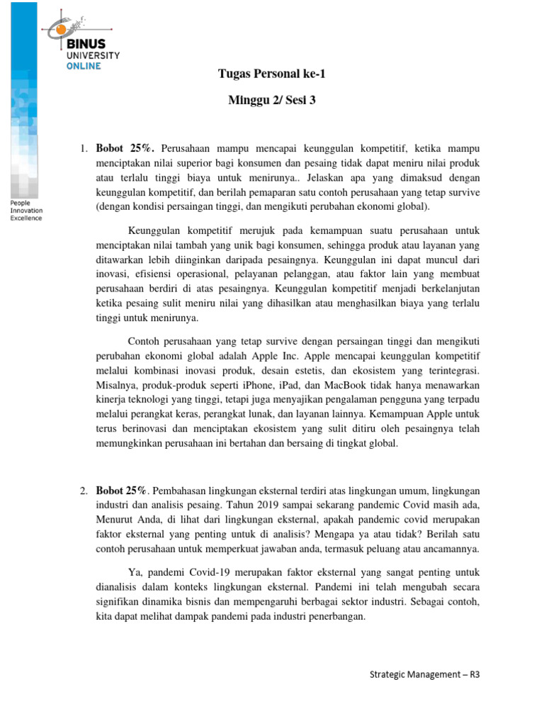 Strategic Management Tugas Personal 1 | PDF