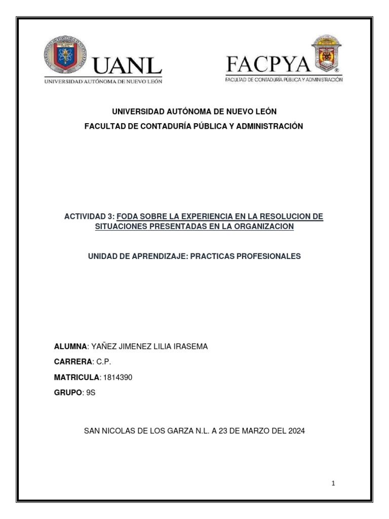 Act3.1 Practicasprofesionales | PDF | Análisis FODA | Ciencia cognitiva