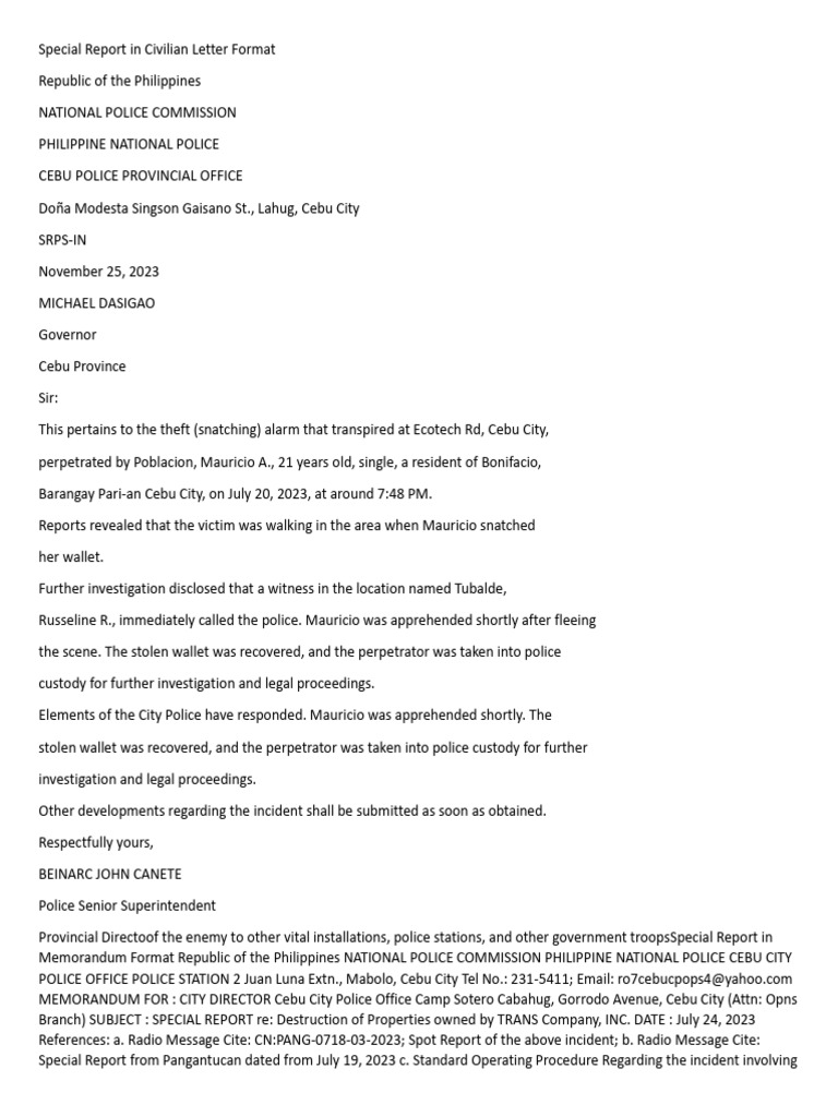 Special Report in Civilian Letter Format 3 | PDF | Police | Criminal Law