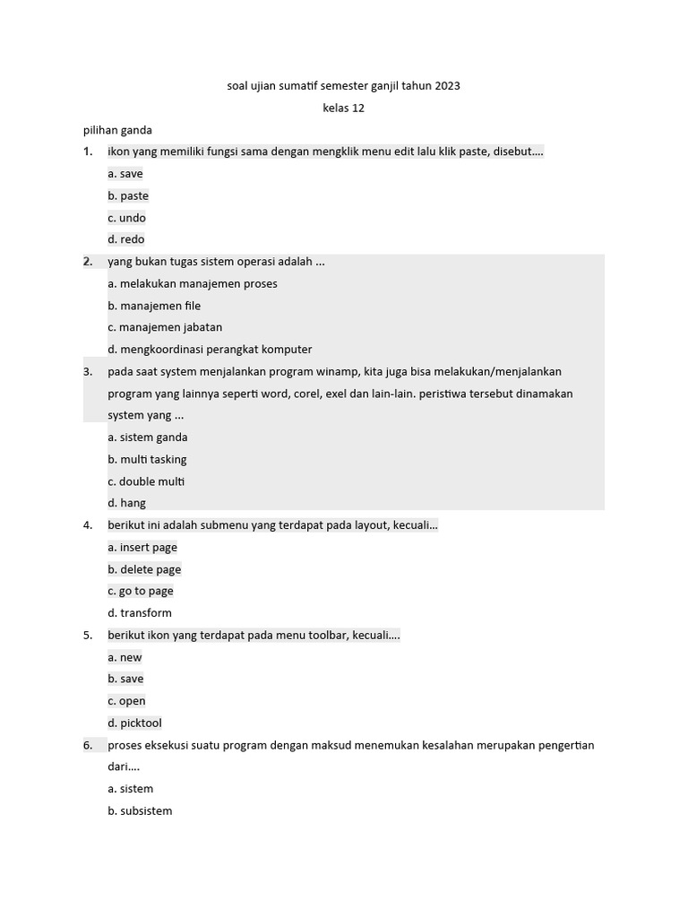 Kelas 12 TIK Soal Ujian Sumatif Semester Ganjil Tahun 2023 | PDF | Komputer | Teknologi & Rekayasa