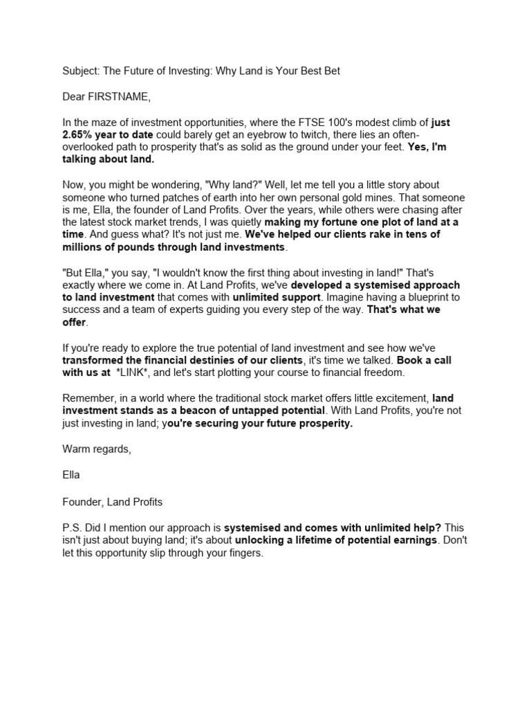 Invest in Land for Future Wealth | PDF | Business | Law