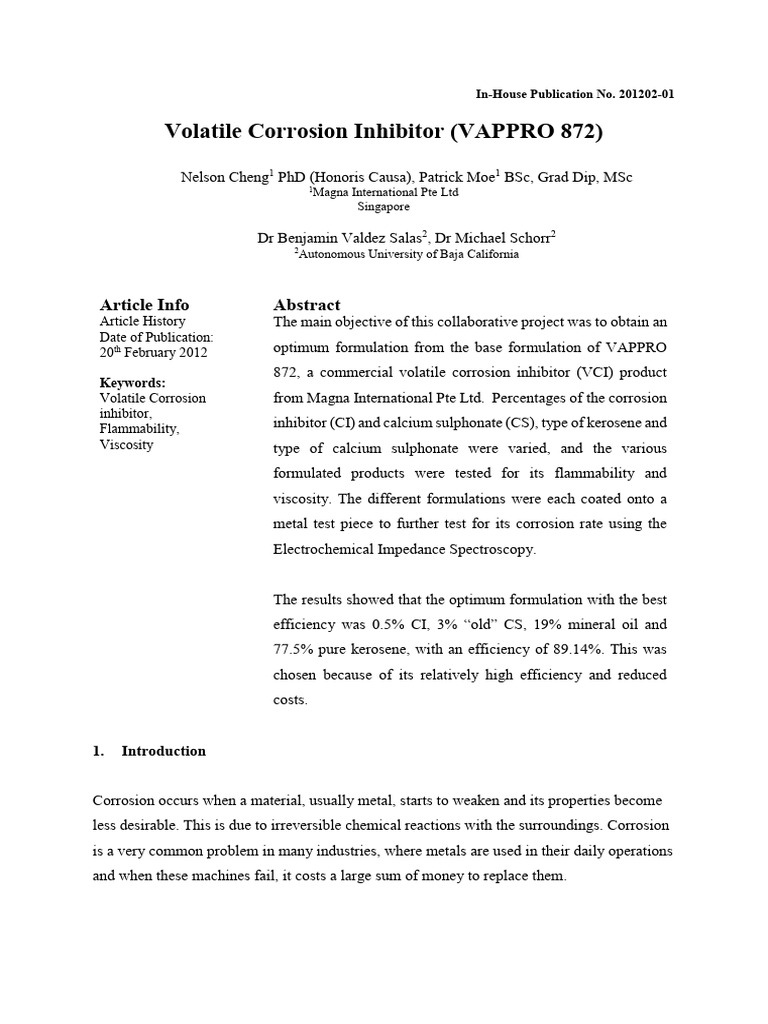 Vappro 872-In-House Publication PDF | PDF | Corrosion | Biodiesel