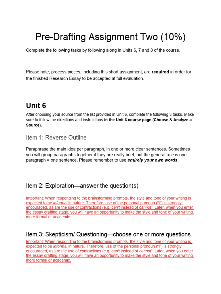 Pre-Drafting Assignment Guide | PDF | Essays | Writing