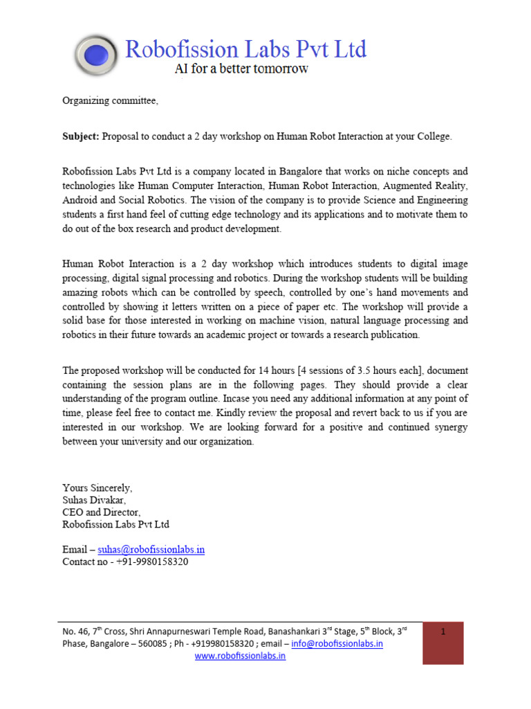HRI Workshop Proposal | PDF | Robotics | Robot