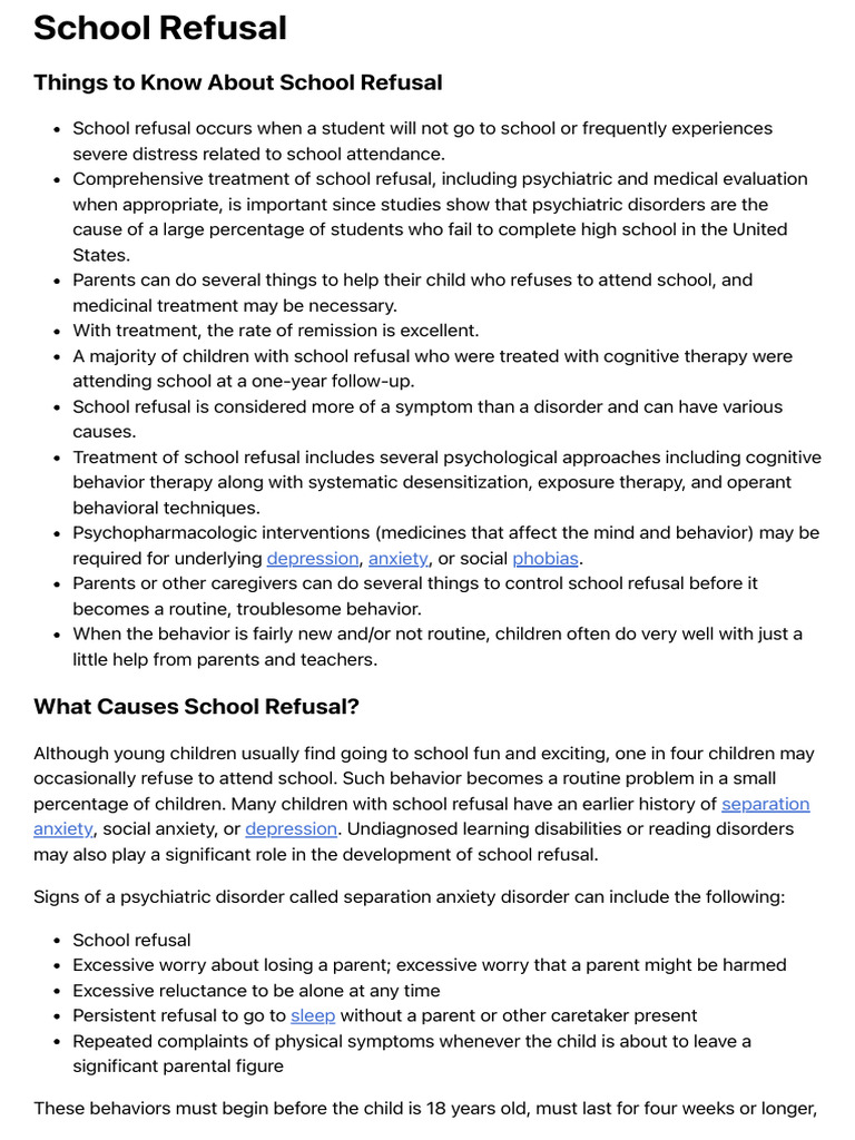 School Refusal: Treatment, Causes, Symptoms, Tips & Serious | PDF ...