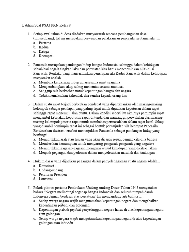 Latihan Dan Kumpulan Soal PSAJ PKN Kelas 9 | PDF