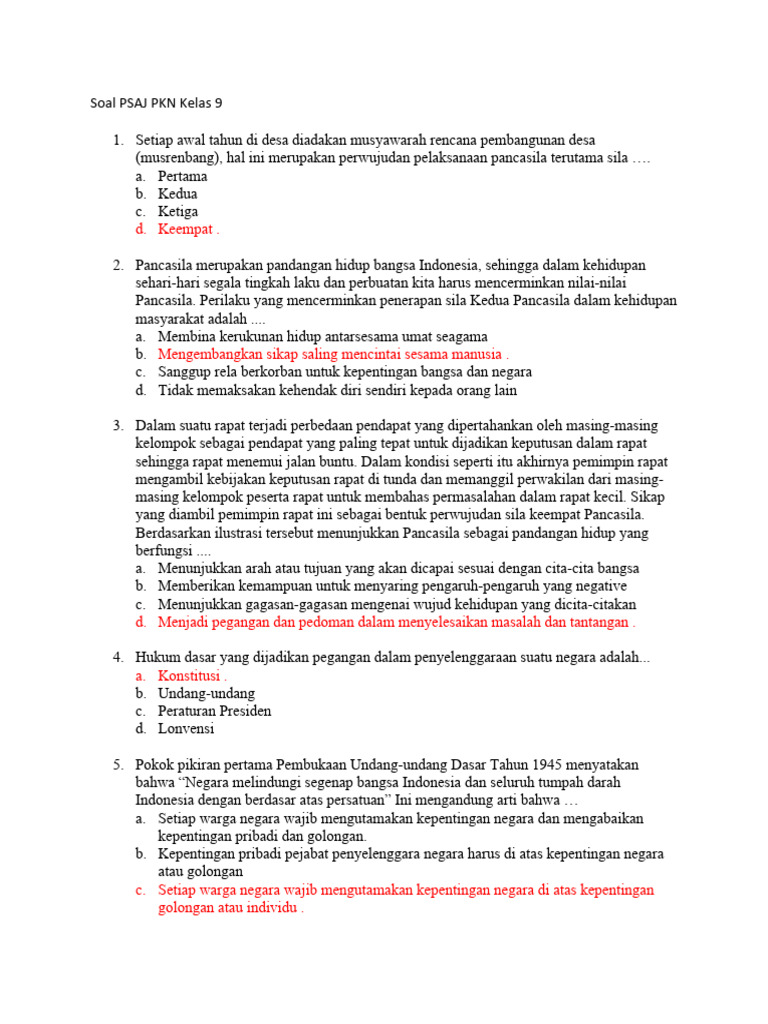 Soal Psaj PKN Kelas 9 | PDF