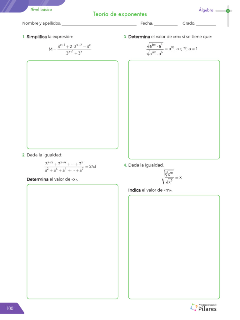 Ejercicios de Exponentes y Álgebra | PDF | Matemáticas | Álgebra