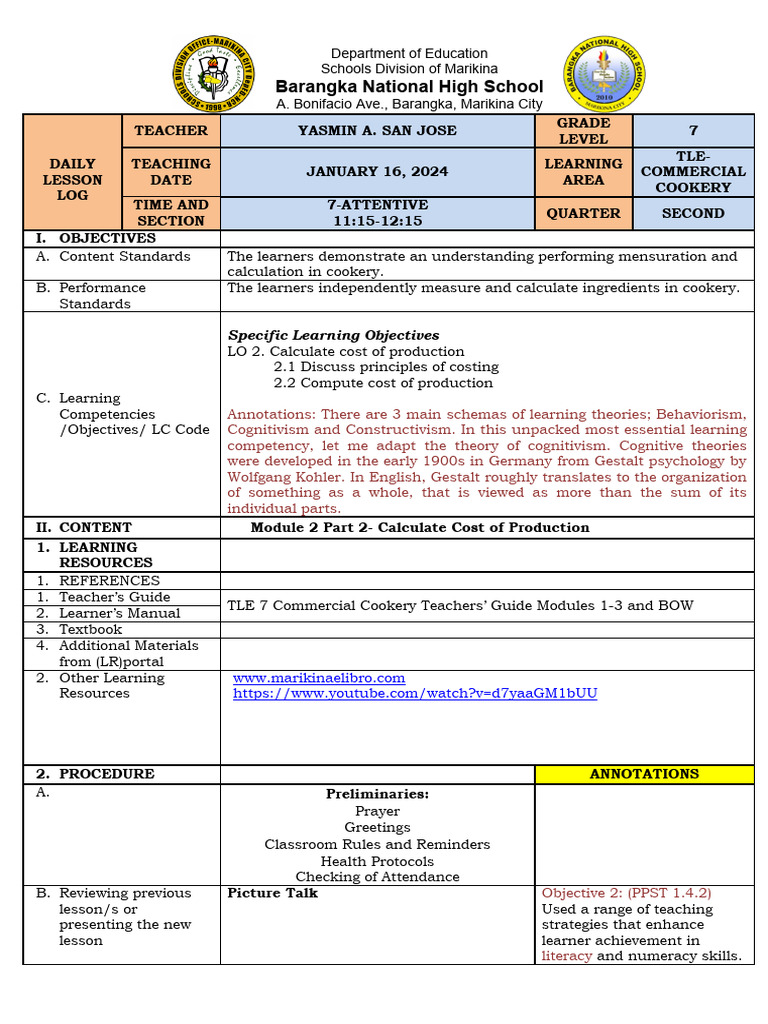 DLL-for-CO2-Commercial Cooking | PDF | Learning | Teachers