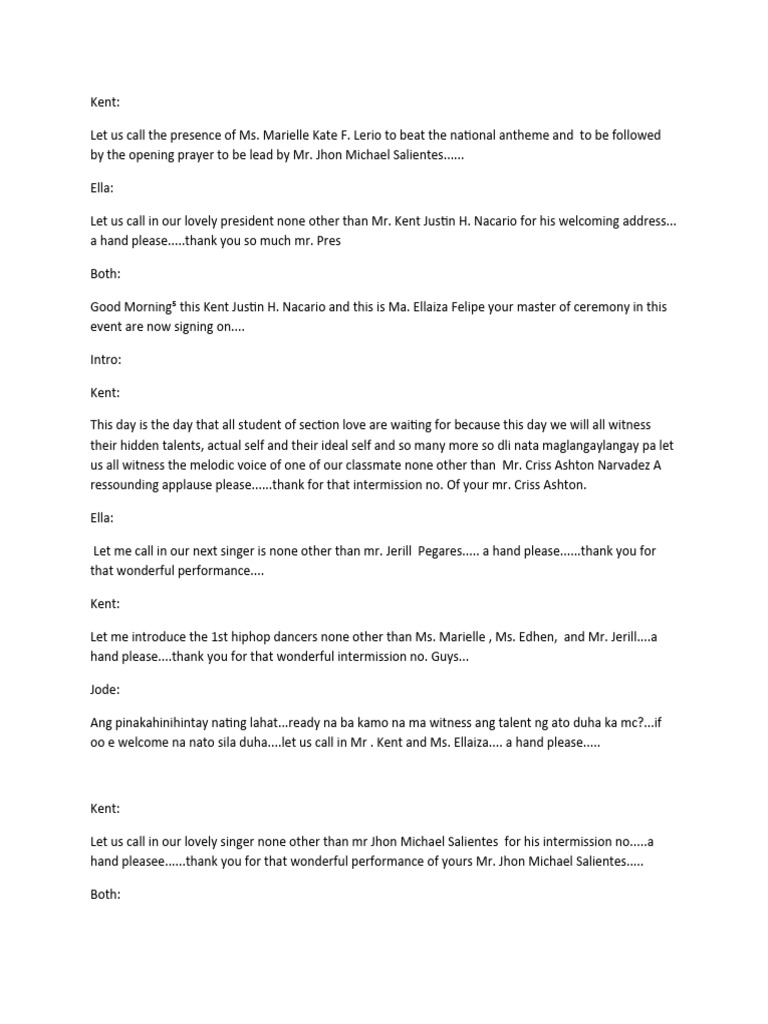 script for the event | PDF | Performing Arts | Entertainment