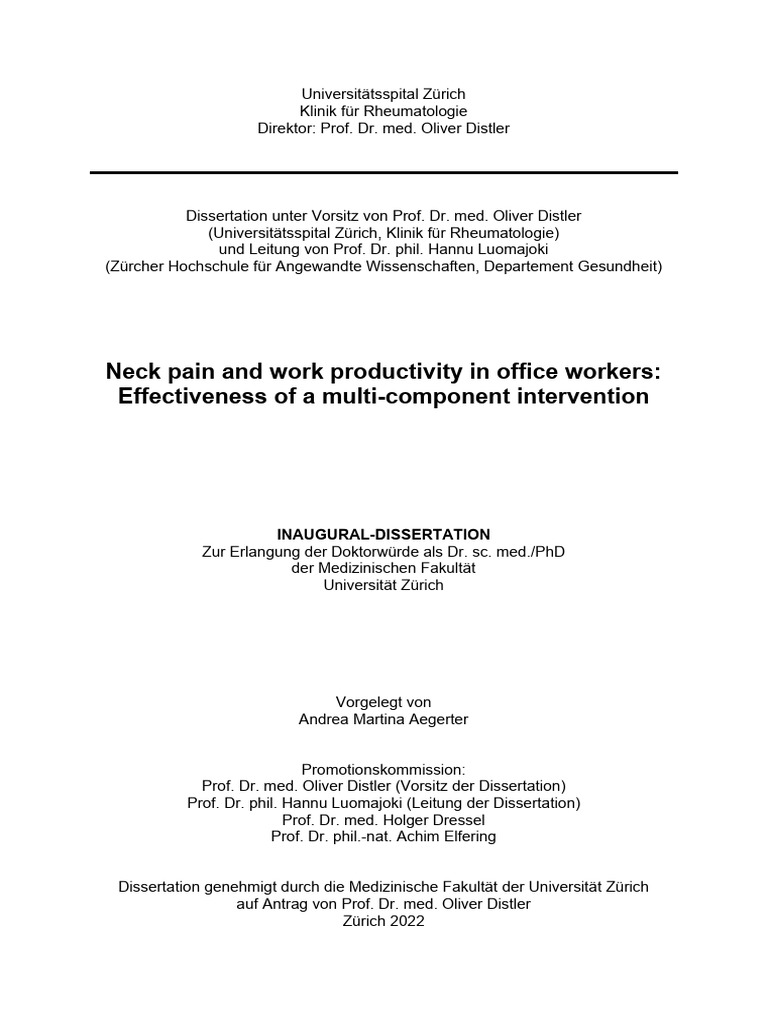 Neck Pain and Work Productivity in Office Workers: Effectiveness of A Multi-Component ...