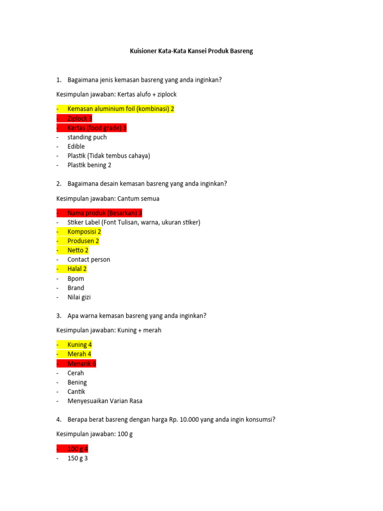 Kuisioner Kata Kansei Basreng | PDF