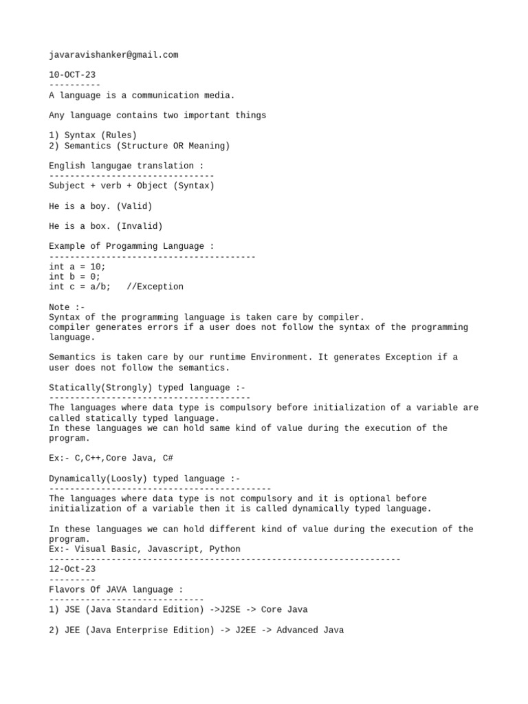 Batch 26 Notes | PDF | Java (Programming Language) | Data Type