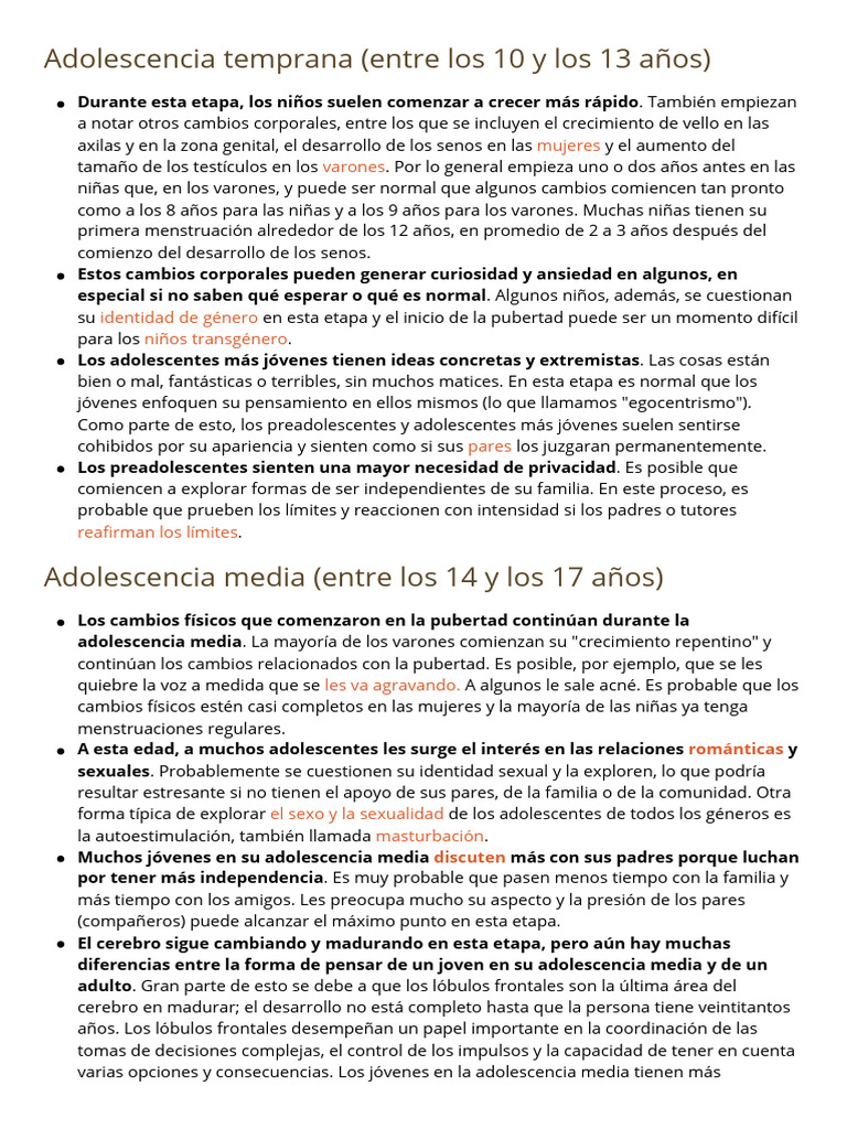 Cambios en la Adolescencia Temprana | PDF | Adolescencia | Pubertad