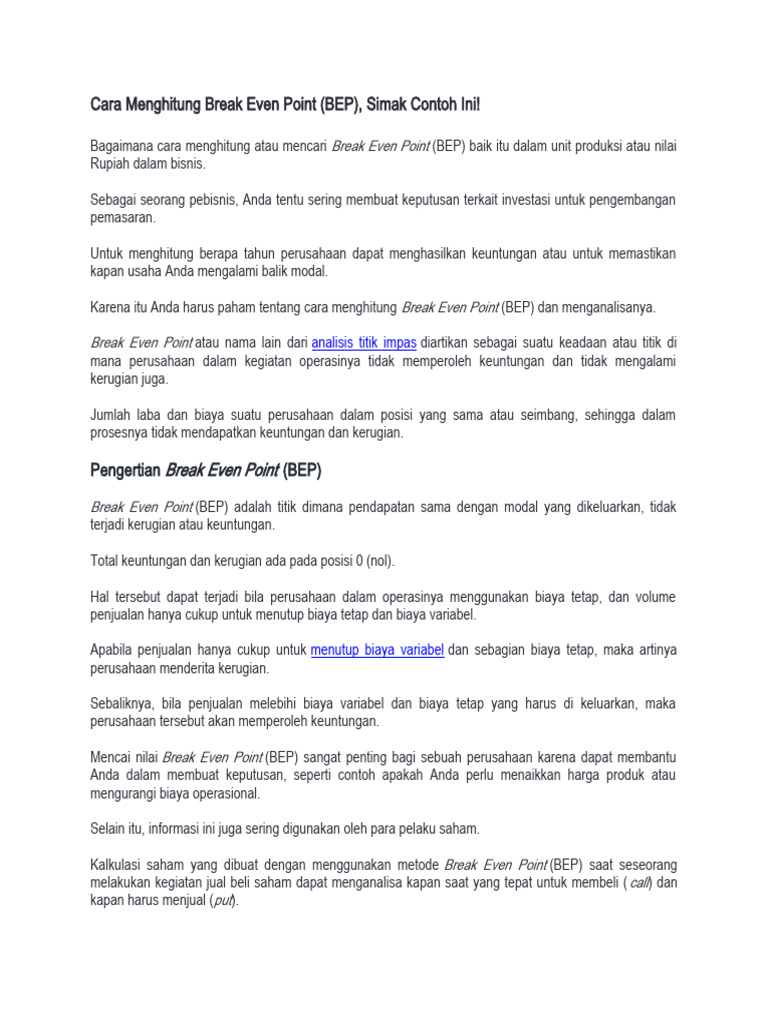 Cara Menghitung Break Even Point Pdf