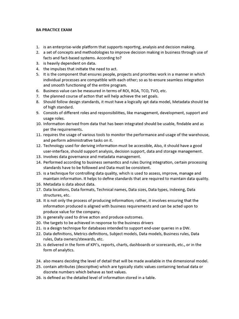 Ba Practice Exam | PDF | Business Intelligence | Data