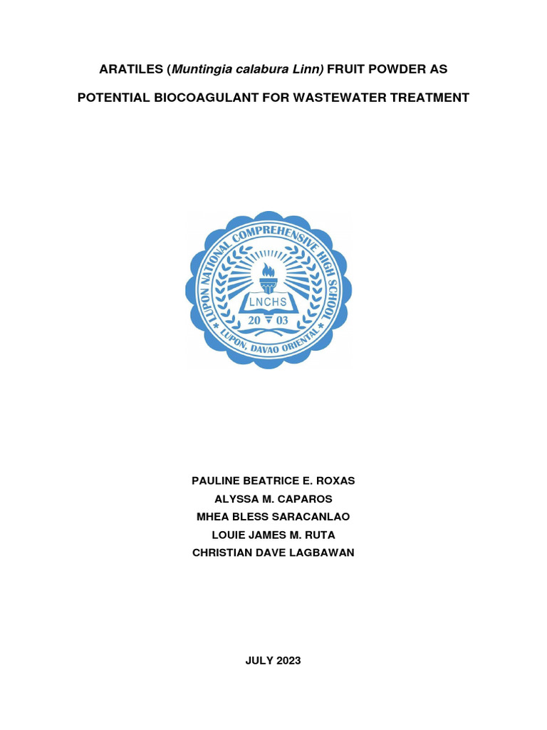 Aratiles Fruit Powder As POTENTIAL BIOCOAGULANT FOR WASTEWATER ...