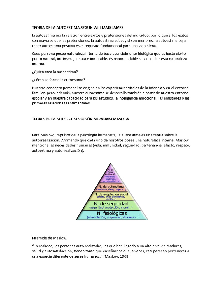 Teoria de La Autoestima Según Williams James | PDF | Autoestima ...