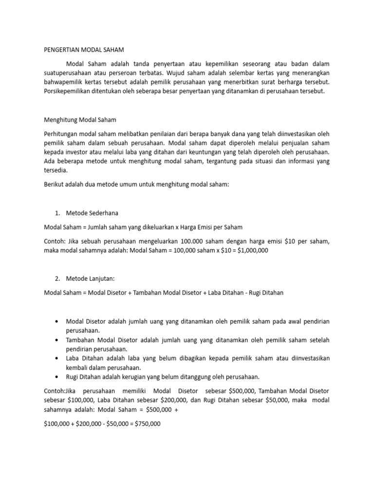 Pengertian Modal Saham | PDF