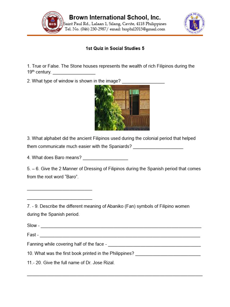 Social Studies Quiz for Grade 5 | PDF