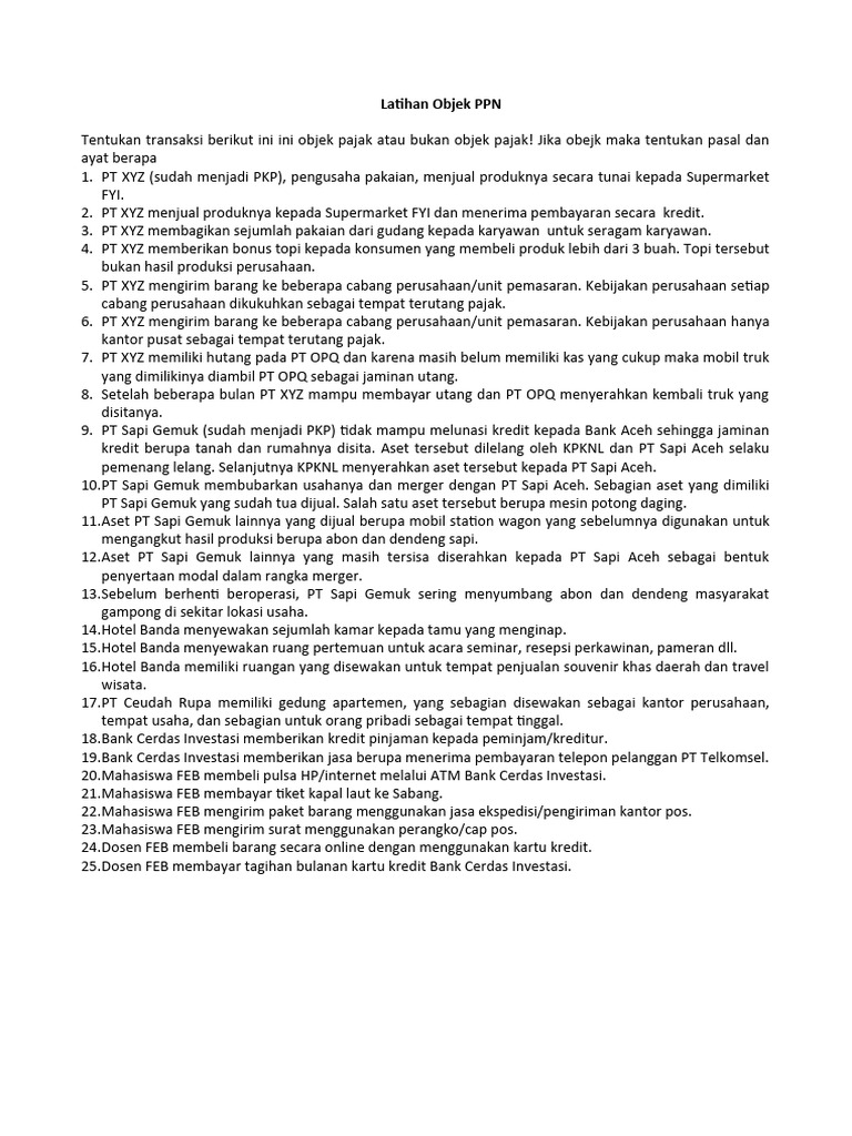 Latihan Objek Pajak PPN-2023 | PDF