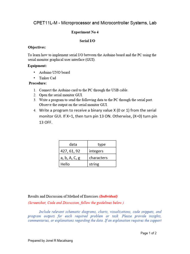 Arduino Serial I/O Lab Experiment Guide | PDF | Arduino | Personal ...