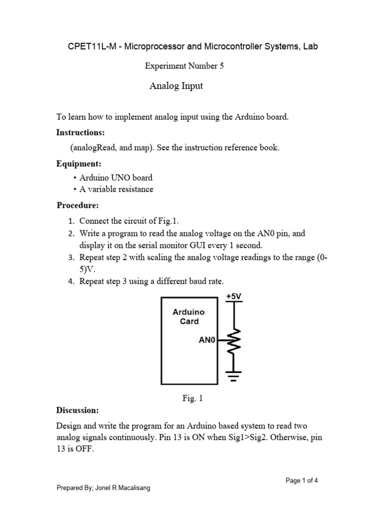LAB ACTIVITY 5 Analog Input | PDF | Arduino | Electronic Circuits