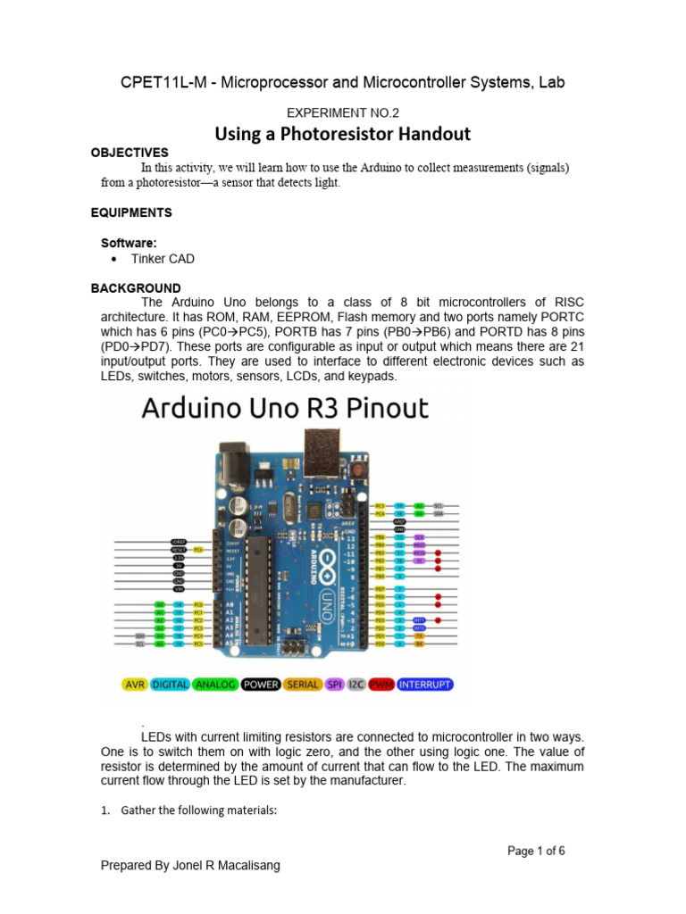 Lab Activity 2 Photosensor And Serial Pdf Arduino Microcontroller 0268
