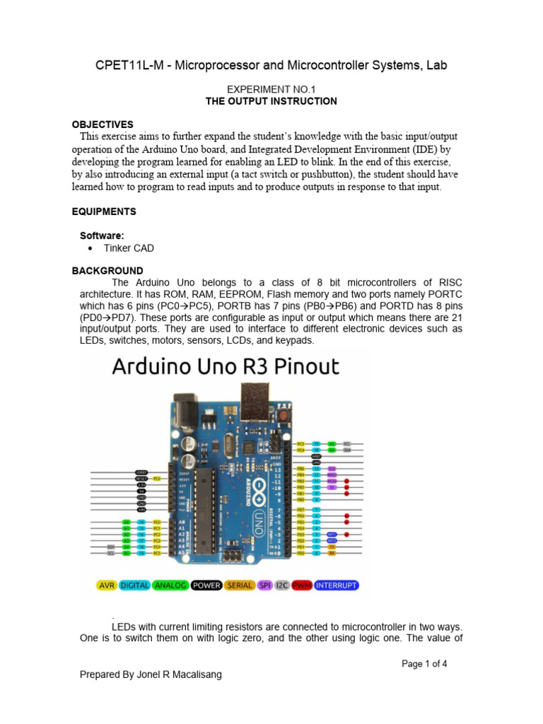 LAB ACTIVITY 1output Instruction | PDF | Arduino | Microcontroller