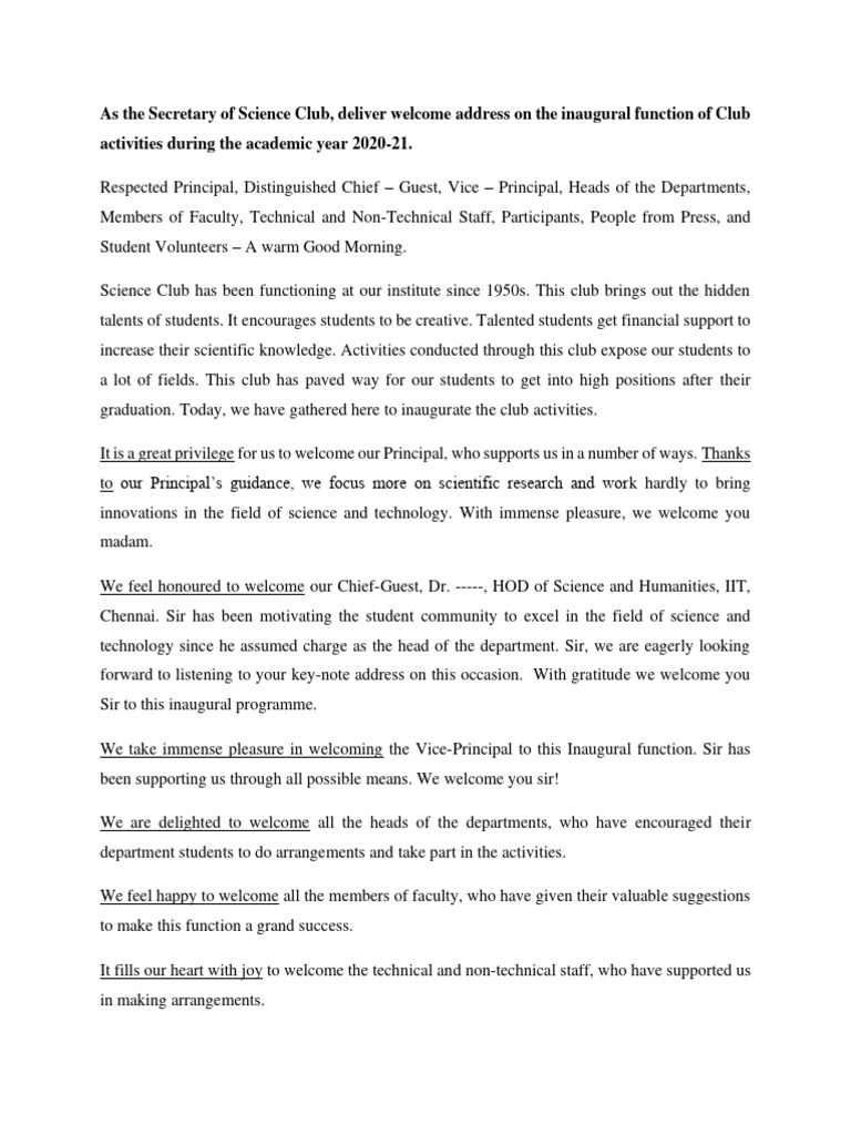 Welcome Address - 1 | PDF | Science