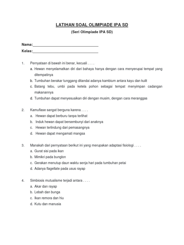 Soal Olimpiade IPA SD 2023 | PDF | Griya & Taman | Teknologi & Rekayasa