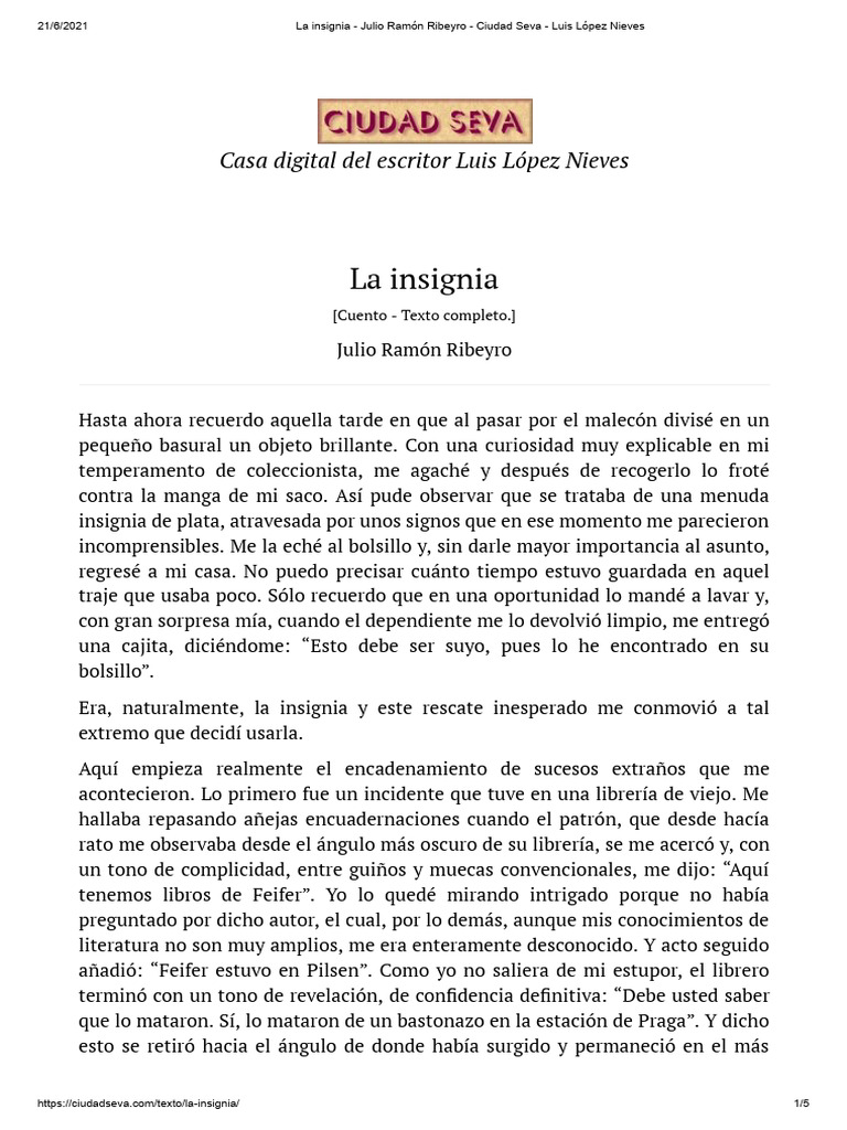 La Insignia - Julio Ramón Ribeyro | PDF