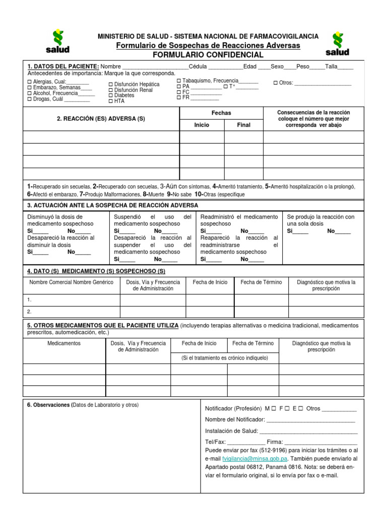 Formulario Farmacovigilancia | PDF | Medicamentos con receta | Especialidades Medicas