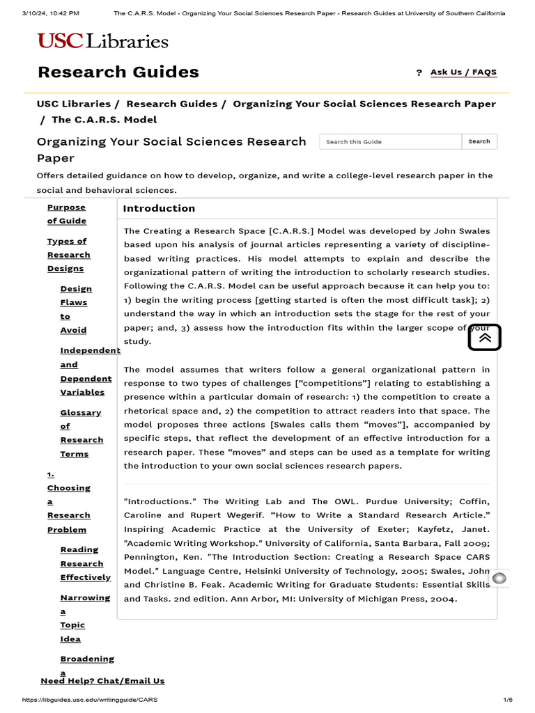 C.A.R.S. Model for Research Papers | PDF | Social Sciences | Science