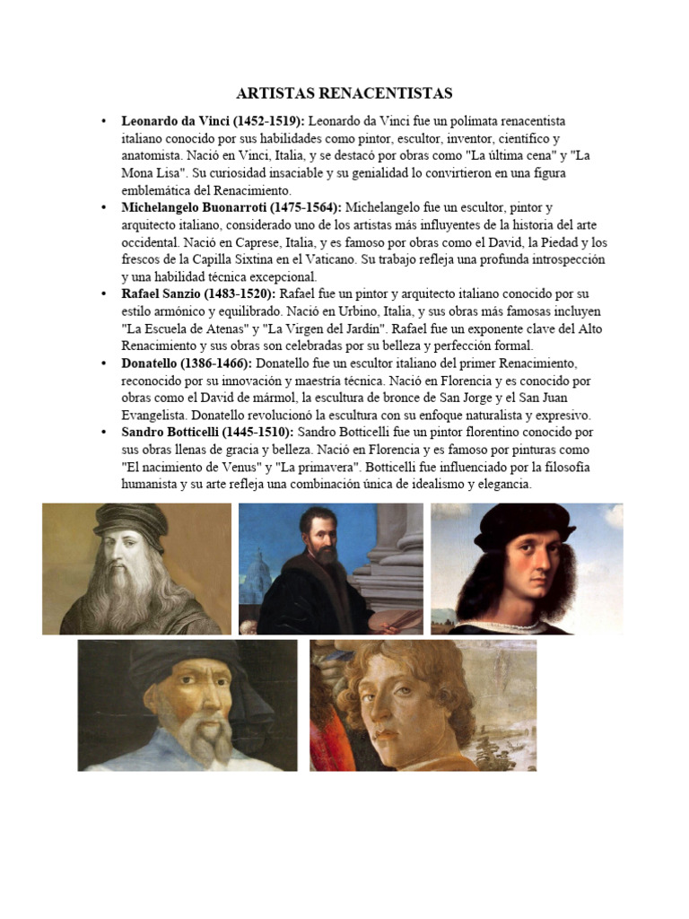 ARTE RENACENTISTA | PDF | Miguel Ángel | Renacimiento