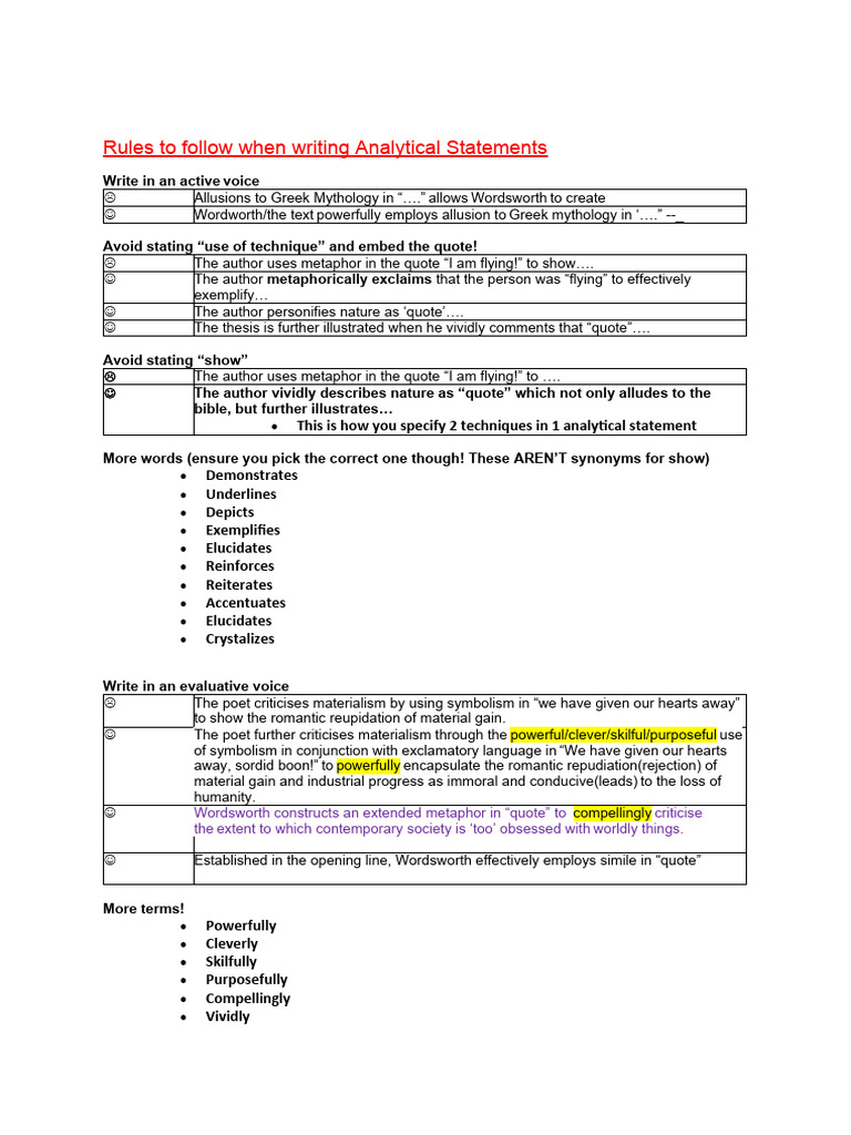Rules To Follow When Writing Analytical Statements | PDF