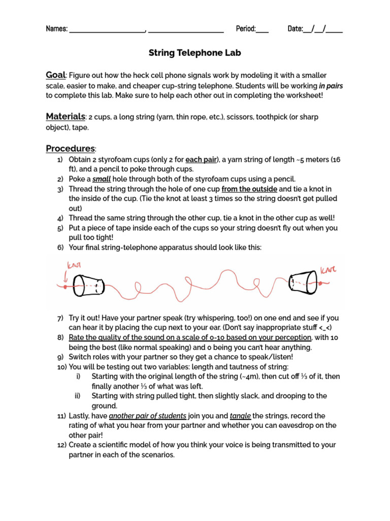 String Telephone Experiment Guide Pdf Yarn Telecommunications