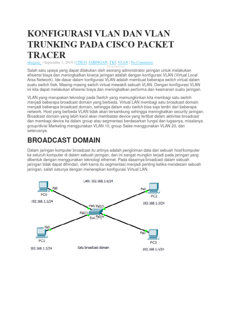Konfigurasi Vlan Dan Vlan Trunking Pada Cisco Packet Tracer | PDF