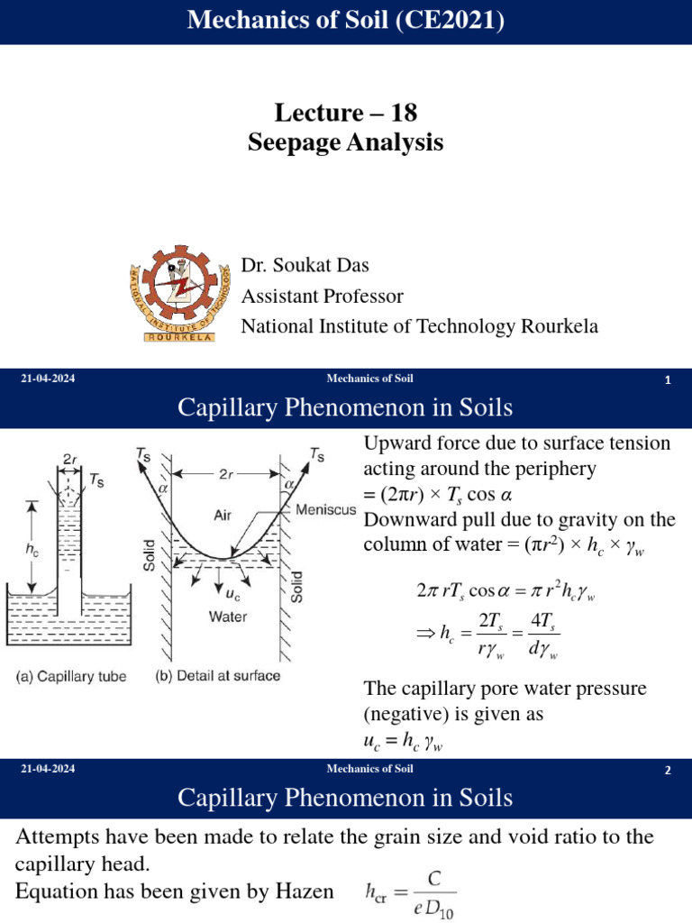 Lecture - 19 - Seepage Analysis | PDF | Soil Mechanics | Civil Engineering