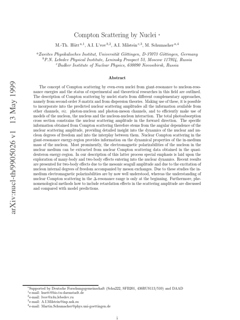 Compton Scattering by Nuclei | PDF | Atomic Nucleus | Photon