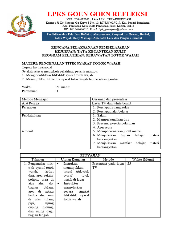 RPP Totok Wajah | PDF