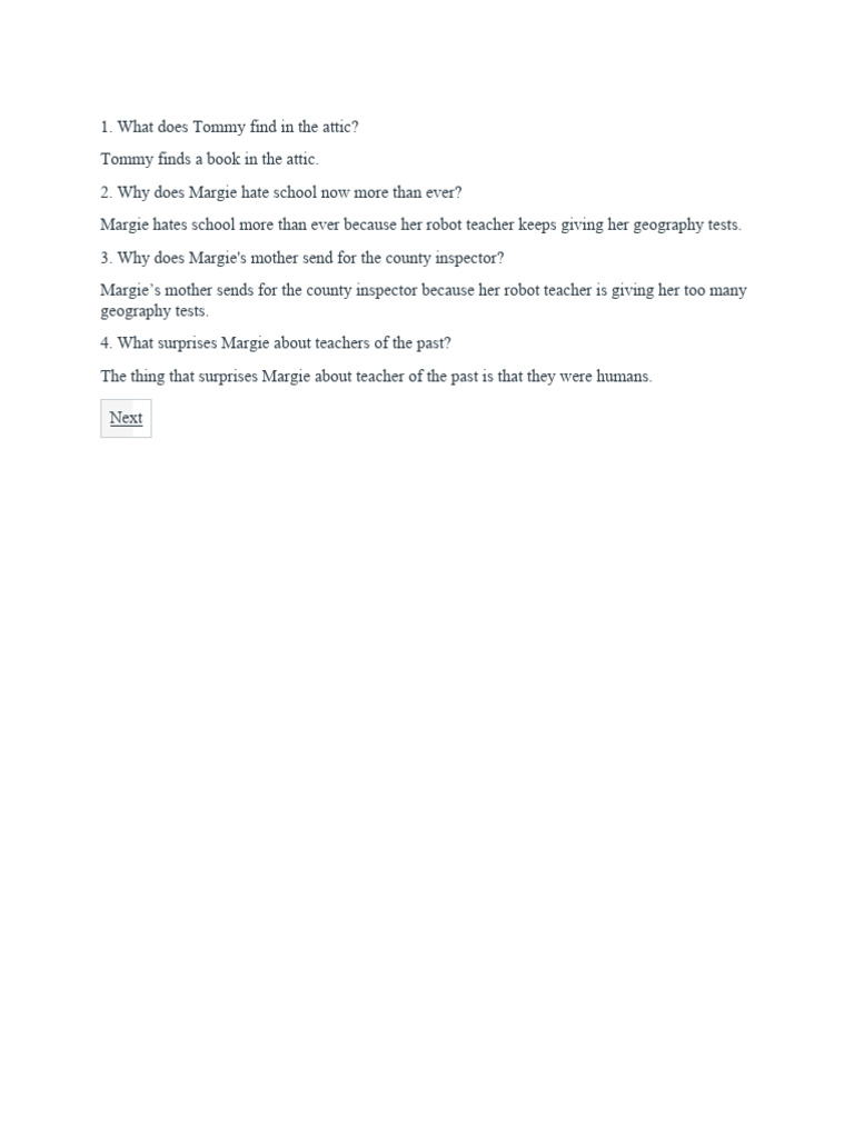 Comprehension Questions on "The Fun They Had" | PDF | Wellness