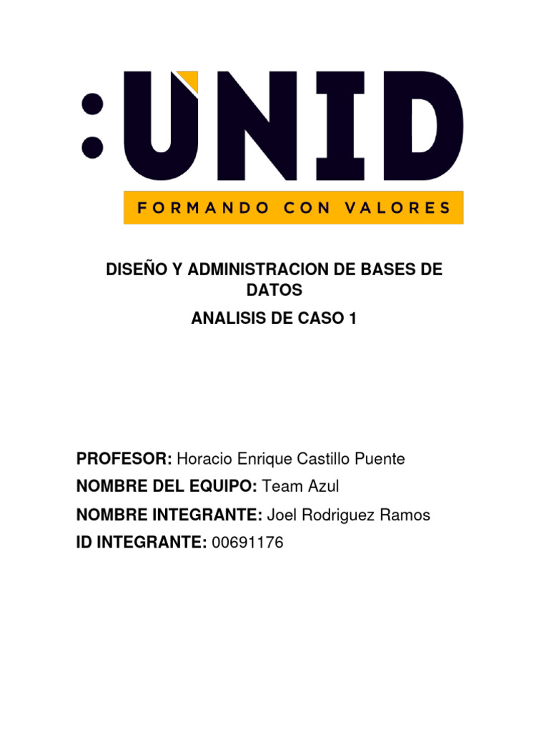 Analisis - Caso1 DISEÑO Y ADMINISTRACION DE BASE DE DATOS | PDF | Bases de datos | Gestión de datos