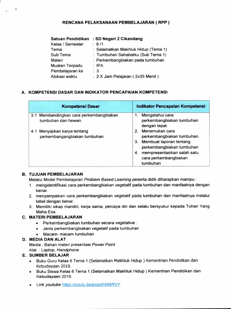 RPP Ipa Perkembangbiakan Tumb | PDF