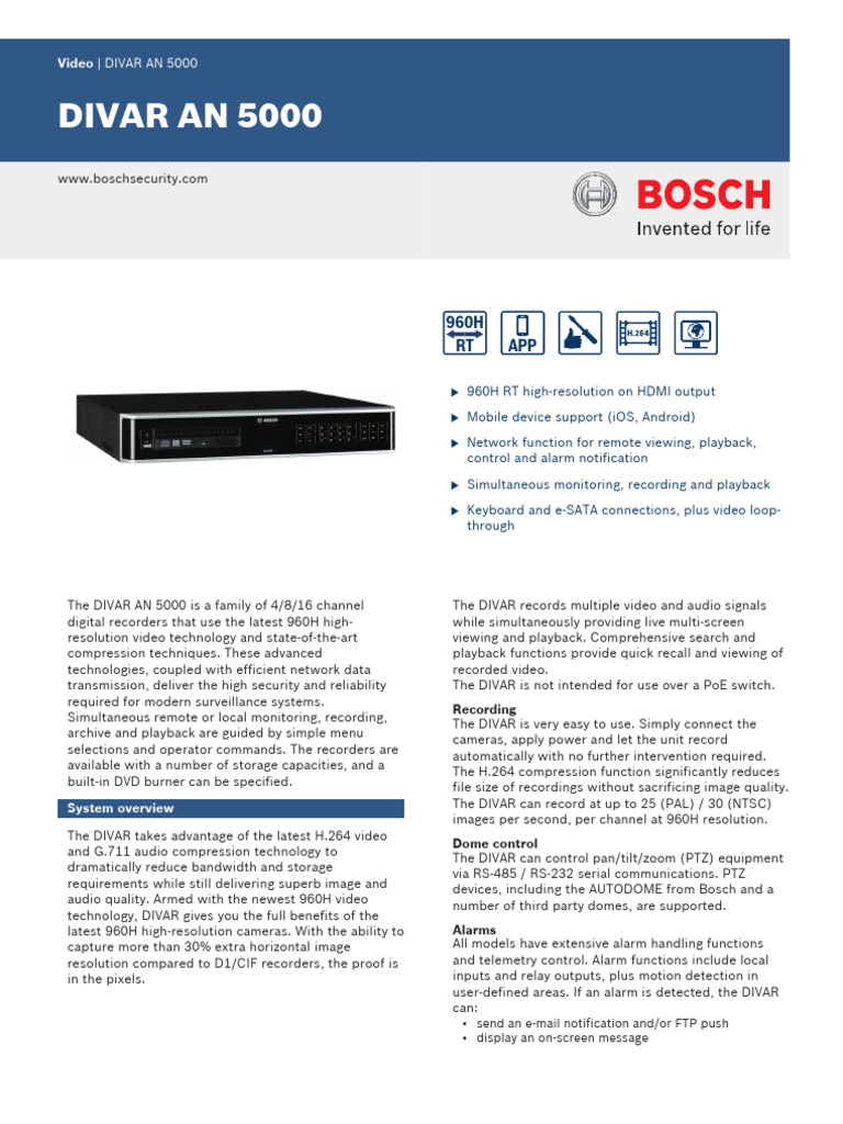 20170223094343DIVAR 5000 Data Sheet enUS 13043814667 | PDF | Hdmi | Video