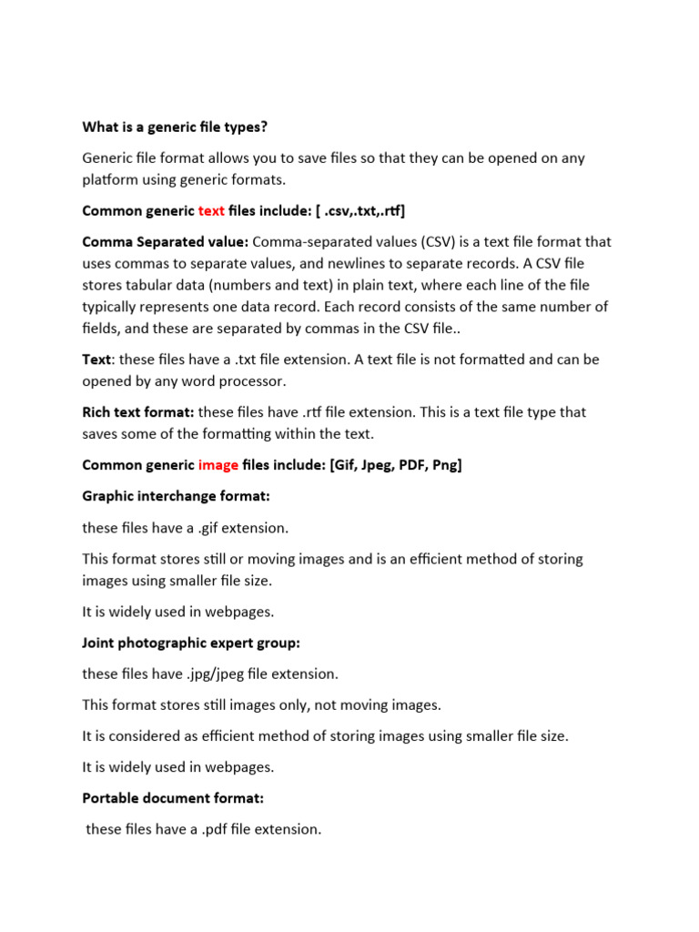 What is a generic file types | PDF | Typefaces | File Format