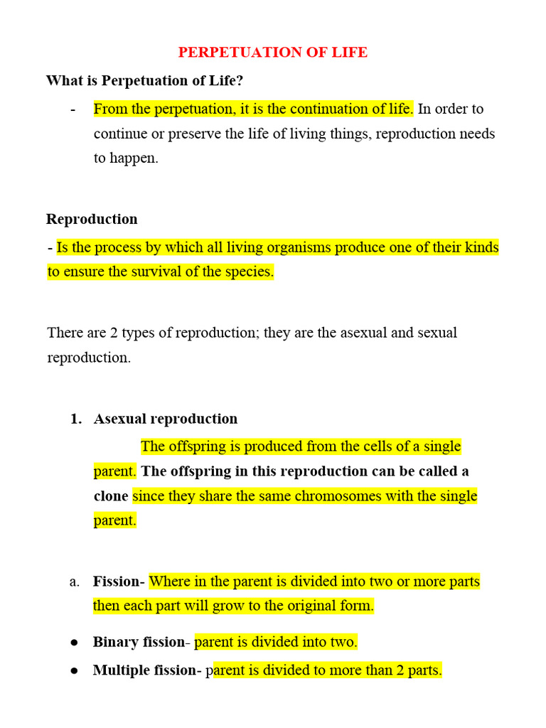 PERPETUATION OF LIFE Notes | PDF | Pollination | Flowers